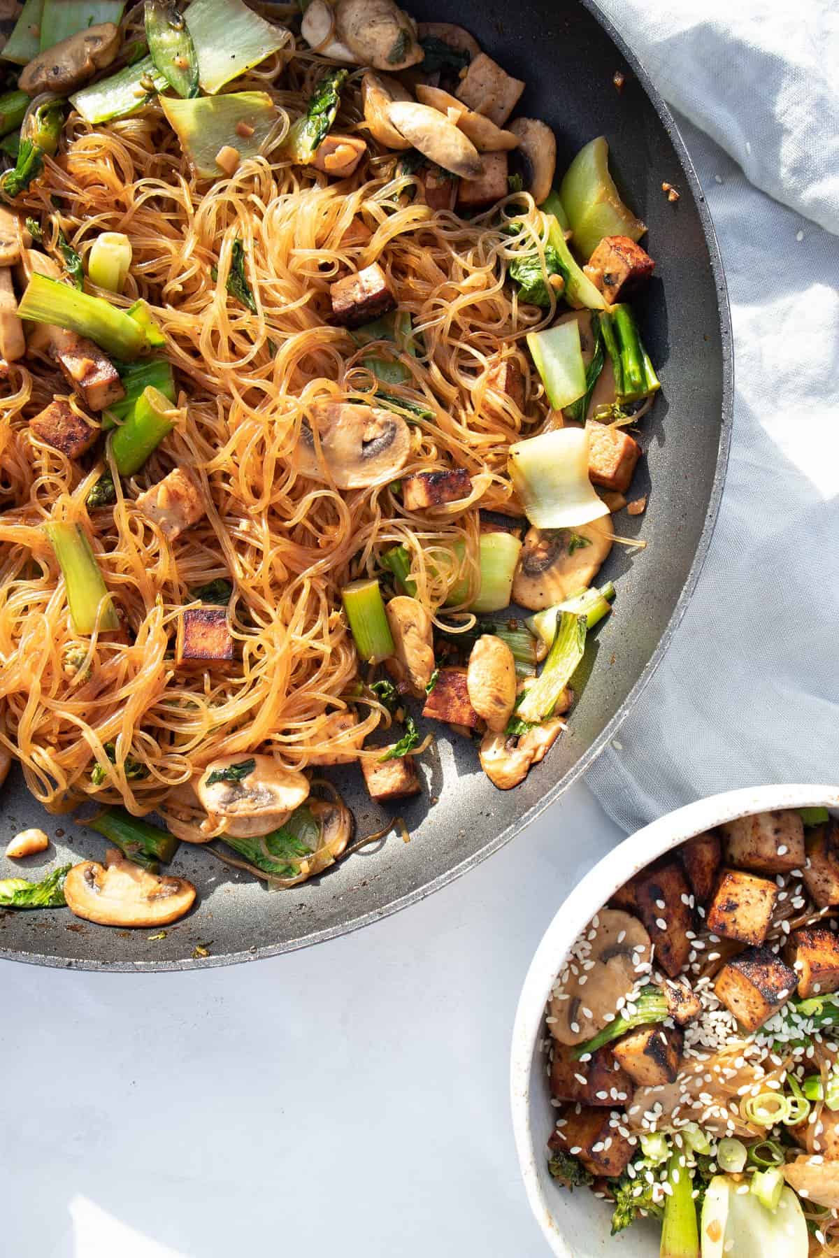 Tofu Rice Noodles With Greens (Vegan, Gluten-Free) • Bites In The Wild