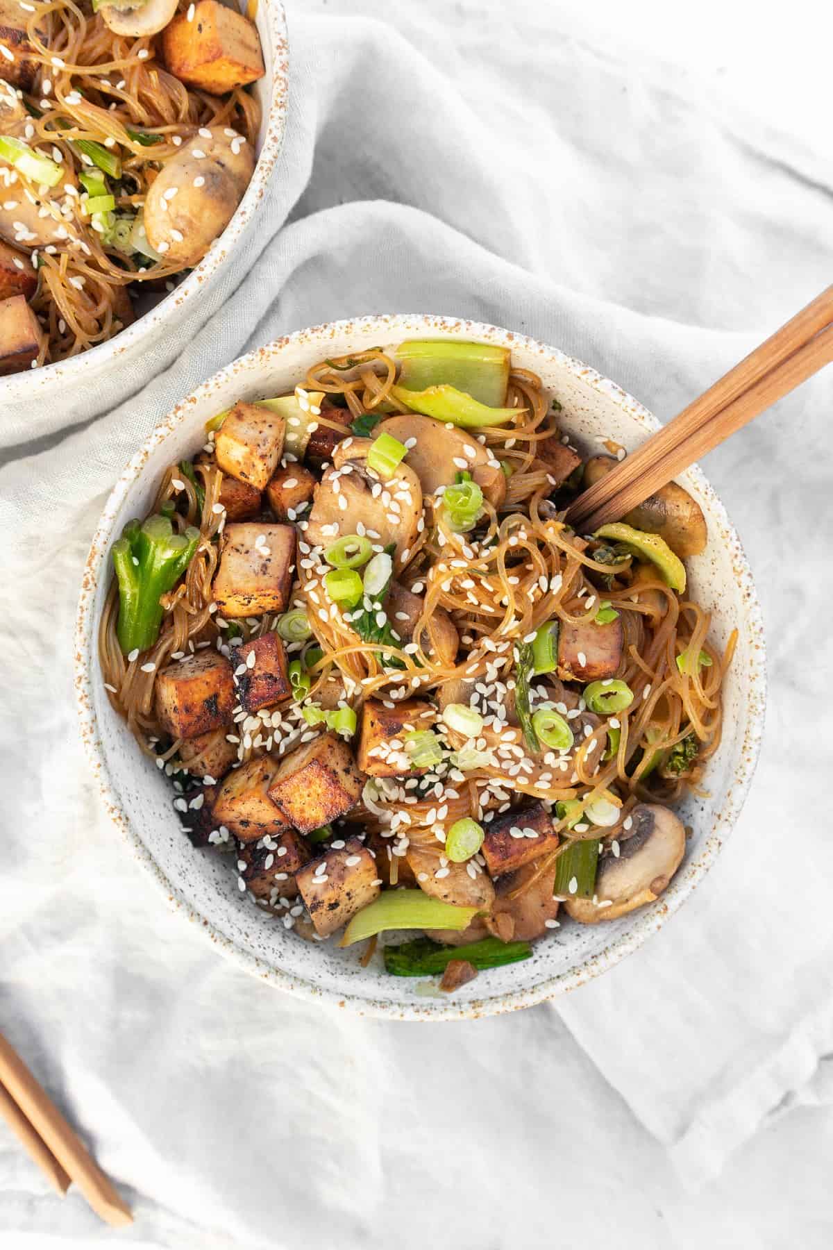 Tofu Rice Noodles With Greens (Vegan, Gluten-Free) • Bites In The Wild